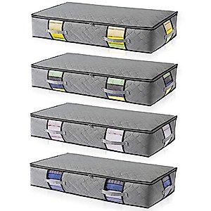 Extra-Large Under Bed Storage Bags Containers [4pack] Thickened 3 Ply Fabric Under Bed Storage Organizers with Reinforced Handles Strong Zipper Breathable Zippered Organizer For Bedrooms, (Grey)
