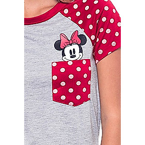 Disney Junior Fashion Contrast Shoulder Top Minnie Pocket, Gray with Red (Large, Grey)