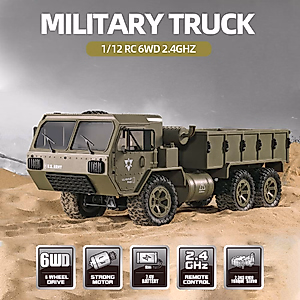 GoolRC RC Military Truck, 1:12 Scale 6WD Remote Control Car, 2.4GHz Army Cars All Terrain Off-Road Truck, Electric Toy Vehicle Gift for Adults