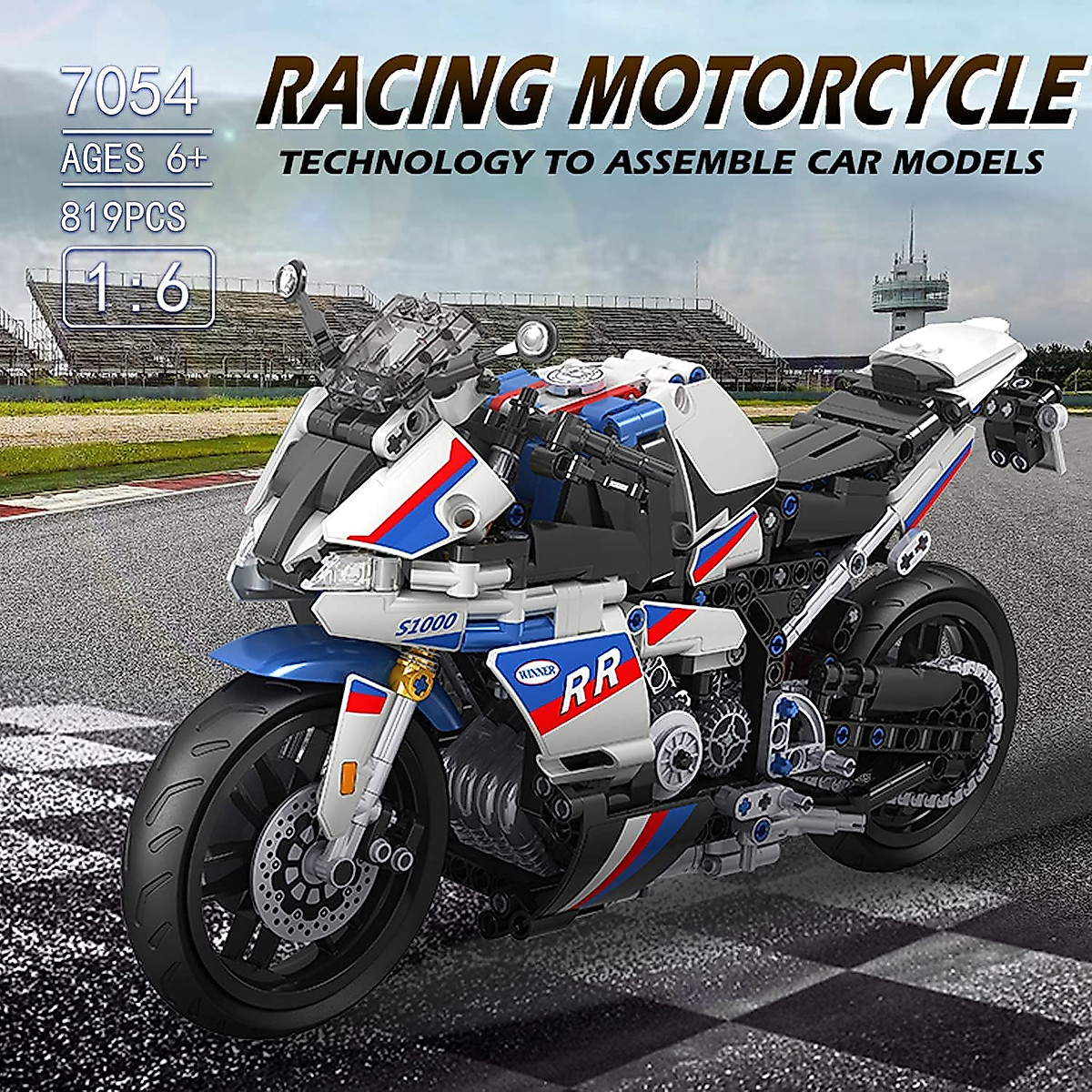 WINNER SPACE 1/6 Racing Motorcycle Toy Building Blocks Kit,Stem Bricks Sets,Toys for Boys & Adults,Build A Model Motorcycle,Suspension (819 Pieces)