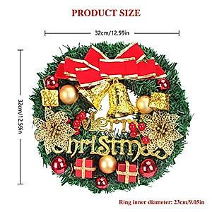 Skycase Christmas Wreath, 32cm/2.6 inch Artificial Christmas Decoration Crafts Wreath with Bell for Front Door Holiday Party Wedding Office Home Garden Christmas Tree Wall Decor
