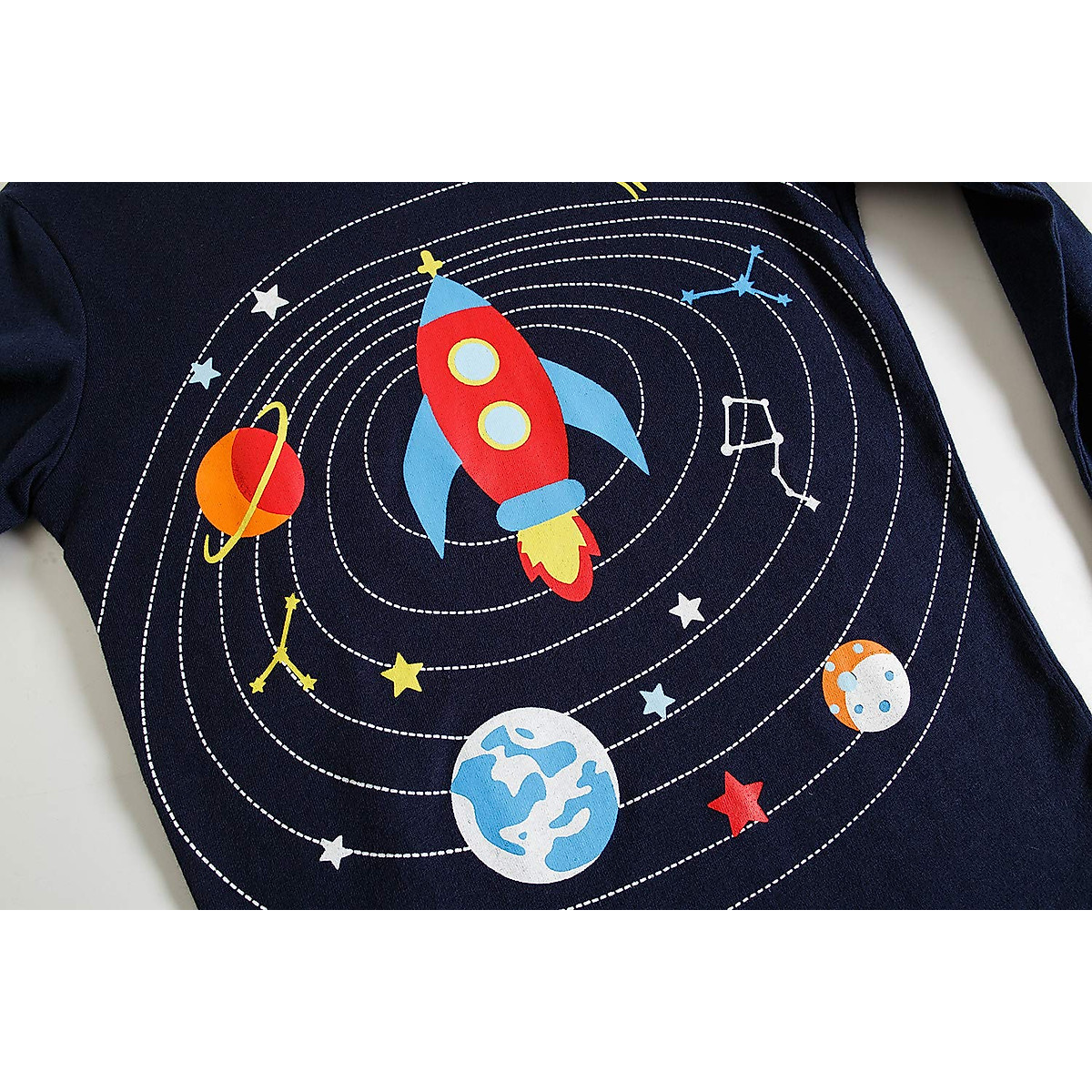 Popshion Little Boys Long Sleeve Pajamas for Boys 100% Cotton Toddler Space Rocket Sleepwear Clothes Set(Planet-6229 6T)