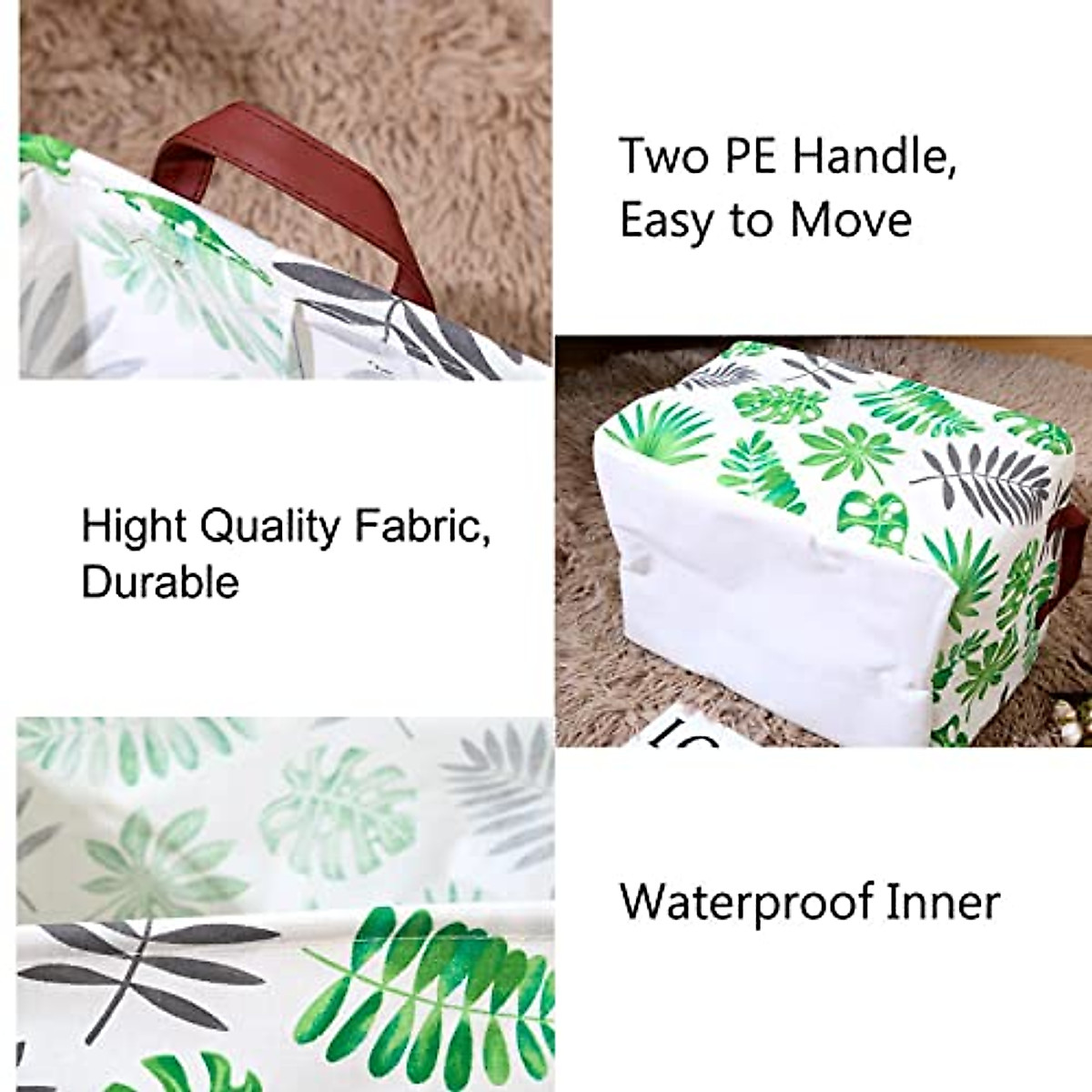 Rectangle Storage Baskets Canvas Fabric Organizer Bin for Kids Toys, Books, Clothes, Pets & Gifts - Perfect for Home/ Office / Nursery/ Shelves(Leaf)