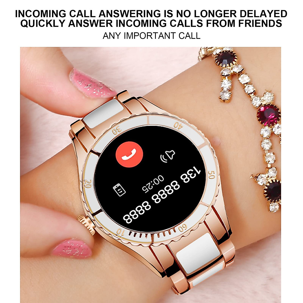 FastUU Z73 Women Smart Watch, 1.09 Inch Ladies Smartwatch Health Monitoring 200mAh Zinc Alloy Dual for Daily Wear