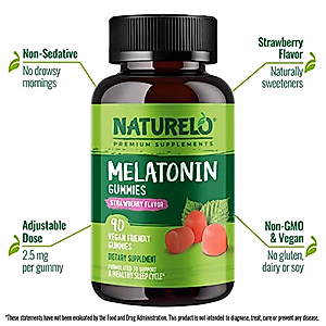 NATURELO Melatonin Gummies – Non-GMO, Gluten-Free, Soy Free - Strawberry Flavor - Gentle Sleep Supplement - 90 Vegetarian Gummies