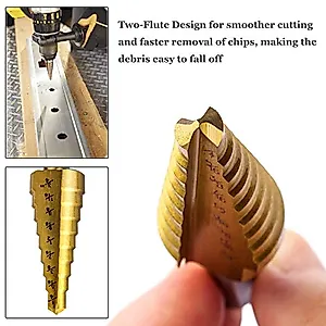 Saiper Titanium Step Drill Bit 1/4" to 3/4" (9 Step Sizes) High Speed Steel Triangle Handle Step Drill Bits Drill Holes for Plastic, Aluminum, PV Plate