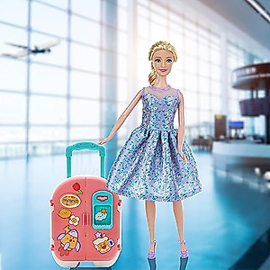 Doll Travel Clothes and Accessories for 11.5 inch Doll Travel Carrier Storage Including Luggage 3 Sets Clothes Sunglasses Handbag Shoes (Doll is Not Included)