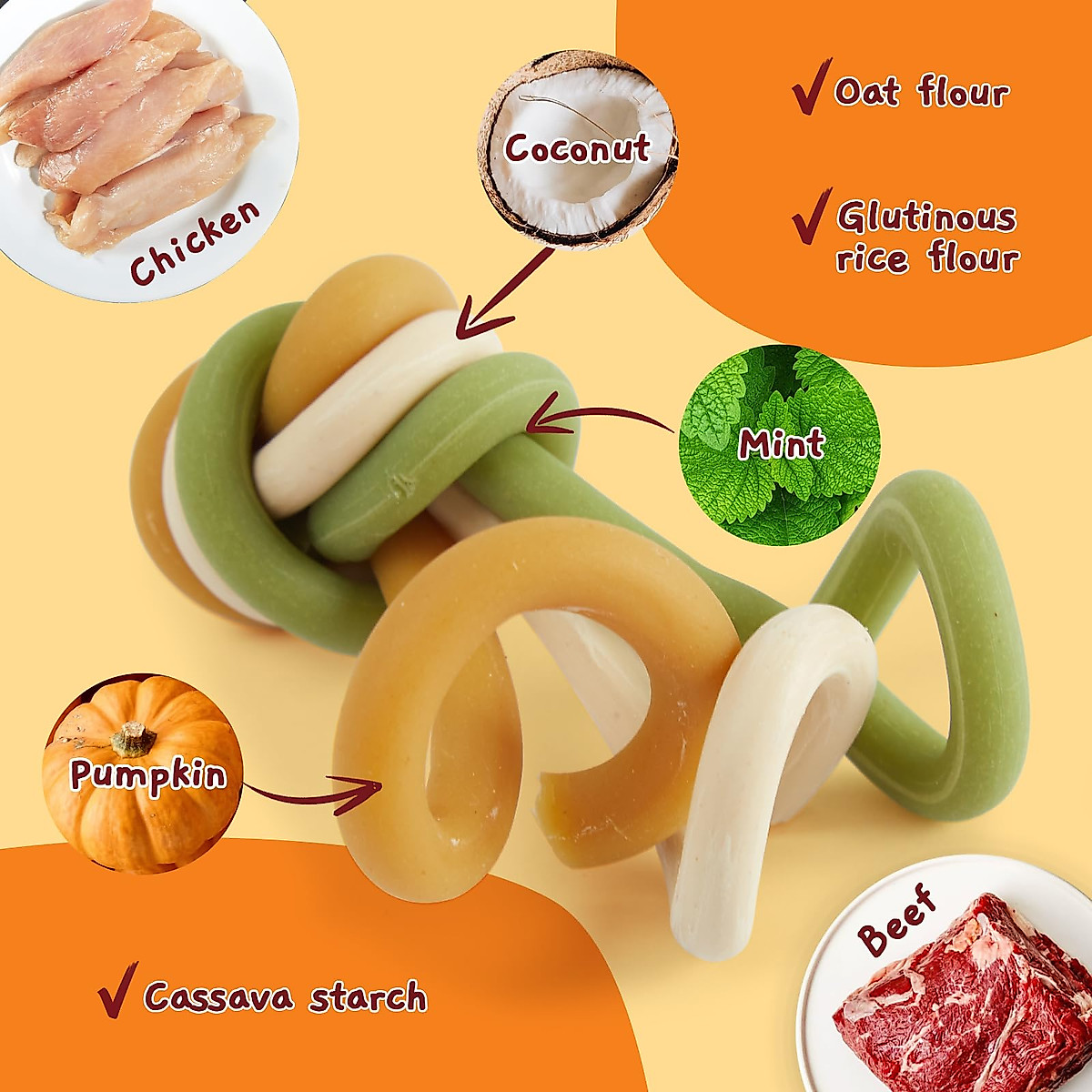 Jungle Calling Rawhide Free Dog Dental Treats, Triple Flavor Dental Chews for Dogs, Easy to Digest, Teeth Clean Dog Bones for Small Dogs, 10.6 oz