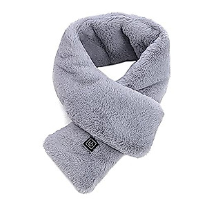 GWOKWAI Electric Heated Scarf, USB Neck Heat Pad, Soft Plush Electric Neck Wrap Fluffy Fur Collar Cozy Shawl for Unisex Winter Warmer Outdoor Camping Hiking Ski