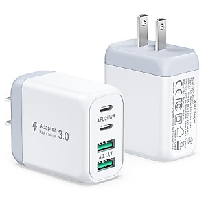 USB C Charger Block, 2-Pack 40W 4-Port USB C Wall Charger Fast Charging Dual PD+QC Power Adapter Multiport Type C Brick Charger for iPhone 15 14 13 12 11 Pro Max,iPad,Airpods,iwatch, Samsung-White