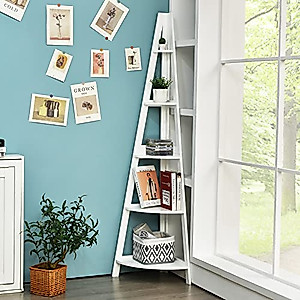 Tangkula 5 Tier Corner Shelf, 69 Inch Tall Corner Bookshelf, 5 Shelf Small Bookcase, Wooden A-Shaped Display Storage Rack, Corner Ladder Shelf Plant Stand for Living Room Home Office