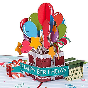 Paper Love Happy Birthday Balloons Pop Up Card, Handmade 3D Popup Cards, For Adults and Kids - 5" x 7" Cover - Includes Envelope and Note Tag