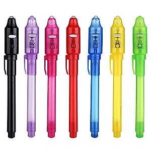 SCStyle Invisible Ink Pen 7Pcs,Spy Pen Marker Kid Pens for Writing Secret Message Pen Valentines Day Easter Day Halloween Christmas Birthday Party Bag Gift,Invisible Ink Pens with UV Light for Kids
