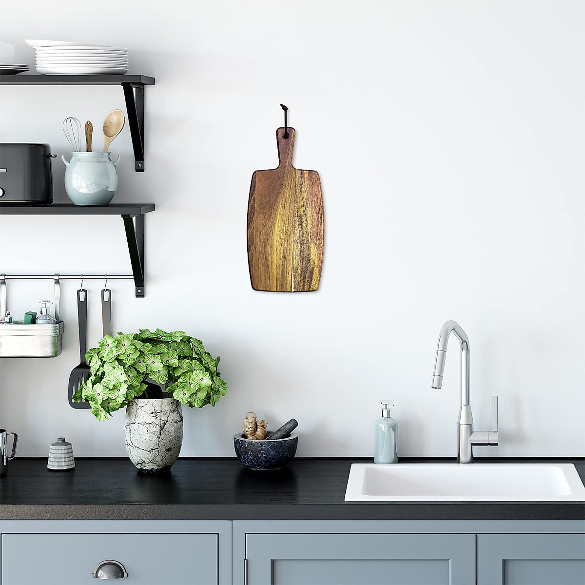 Rock & Branch Acacia Wood Serving Paddle, Wood Cutting Board with Handle for Kitchen and Charcuterie Boards