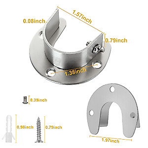 DAOST 16 Pack Closet Rod Bracket 1 1/4 Inch Closet Rod Holder Stainless Steel Closet Pole Socket Heavy Duty Closet Rod Support Closet End Support for Closet Shower Rod with Screws (U Shaped, 32mm)