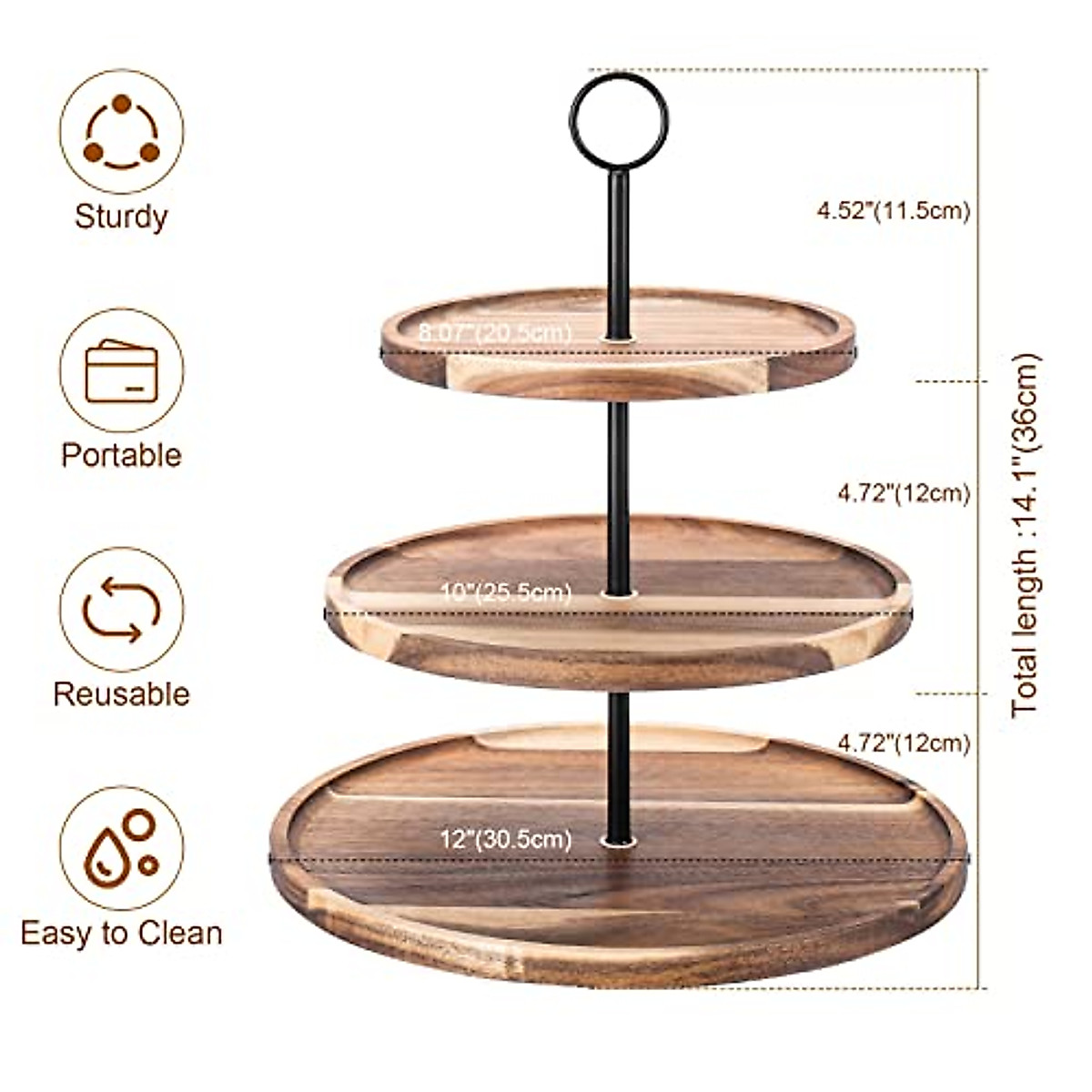 3 Tier Cupcake Stand, Large Wood Tiered Serving Tray Cupcake Tower, Serving Stand Display Dessert Cookie Candy Buffet Holder for Home Tea Party, Wedding, Farmhouse Decor, Kitchen Decor