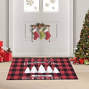GlowSol Christmas Bath Mat, 16x24 Xmas Diatom Mud Bathroom Rugs Absorbent Floor Mat Quick-Drying Christmas Decorative Doormat Entryway Door Mat Throw Rug Christmas Kitchen Laundry Small Area Rug Deer