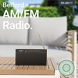 Rechargeable FM/AM Portable Radio | Radio with 10 Hours of Playback, USB Charging, Headphone Jack and Aerial | Majority Belford FM and AM Radio | Clear Sound Quality and Excellent Reception