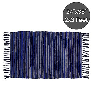 Cote De Amor 2 Pack Reversible Floor Rug 24"x36" (2'x3') Cotton Chindi Rag Rug, Farmhouse Rag Rug for Living Room Bedroom Bathroom Kitchen Nursery Entryway Laundry Room - Navy Blue