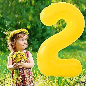 KatchOn, Giant Yellow 2 Balloon Number - 40 Inch | Two Birthday Balloon for 2nd Birthday Decorations | 2 Year Old Balloon, Party Decorations | Number 2 Balloon Yellow, 2nd Bee Day Party Decorations
