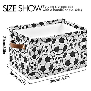 Soccer Ball Football Large Storage Basket Cube Storage Bin Canvas Fabric Organizer Handles Collapsible Decorative for Clothes Toys Bedroom