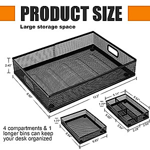 HOPECK Desk Drawer Organizer Tray for Office and Home, Metal Mesh Desk Organizer Storage Basket, 12.2 x 8.9 x 2.48inch，Black