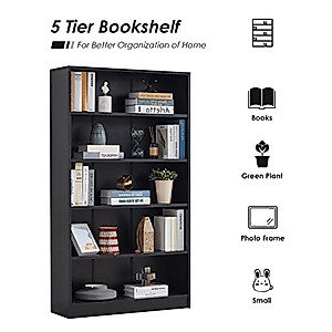 Soohow Modern 5-Tier Shelf Bookcase Storage Bookshelve with Adjustable Shelves for Living Study Room,Black