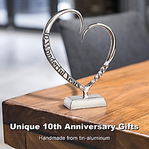 10 Year Anniversary for Her Gifts, 10th Wedding Anniversary for Couples Gifts, 10 Year Tin Anniversary Idea Gift for Wife, Hand Forged Tin Aluminum Heart Keepsake Decor, Tenth Gift for Him Anniversary