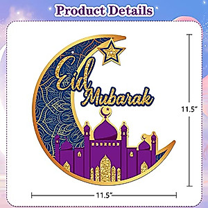 SIOCHOME Eid Ramadan Mubarak Door Decorations 11.5" Ramadan Mubarak Moon Handing Sign Eid Ramadan Decorations for Front Door Wall Window Decor Islamic Home Party Supplies