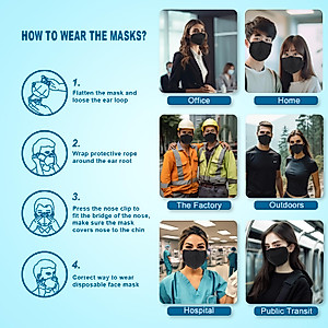 XIKII KN95 Face Mask Black, 50 Pack - 5-Layer Protective Masks, GB2626-2019 Certified, Comfortable Ear Loops, 98% High Filtration, Adjustable Nose Bridge, Non-Medical Respirators for Everyday Safety