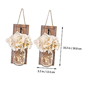 Housoutil Decorative Wood Panel Lights Table Top Decor Outdoor Wall Light Outdoor Candle Solar Powered Jar Lights Wall Art Mason Jar Lights Rustic Sconces Retro Wall Lamp Wall Hanging Light