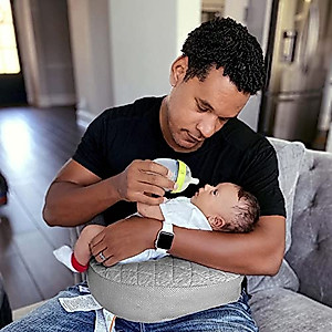 Boppy Anywhere Support Nursing Pillow, Soft Gray Heathered with Stretch Belt that Stores Small, Breastfeeding and Bottle-feeding Support at Home and for Travel, Plus Sized to Petite, Machine Washable