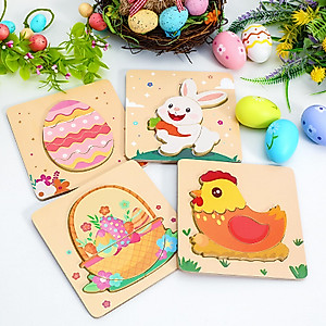 Easter Wooden Puzzles for Toddler - 4 Pack Basket Stuffers Fillers Puzzle Toys for Boys Girls, Jigsaw Learning Educational Gifts Party Favors for Kids