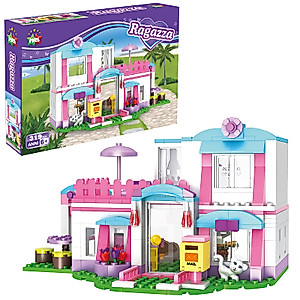 MILESTAR Girls Friends House Building Blocks Toys Pink Beach Villa Swing Sun Lounger Building Kit Bricks Toys for Girls Dolls House Construction Play Set Educational Toys for Kids 319 PCS
