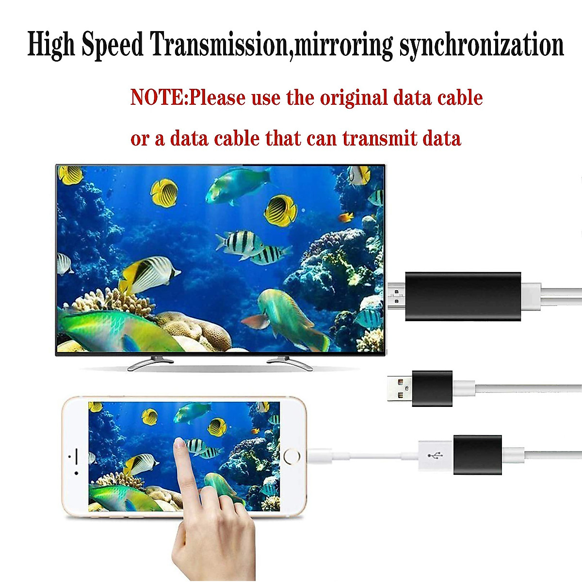 VAKABOX HD USB to HDMI Digital AV Adapter Cable Plug and Play Miracast AirPlay Mirroring HDTV Adapter Compatible with iPhone 12/11/XR XS/8/8Plus, 7/7S/6/6S, Android 5.0 or Higher Smartphones, Tablets