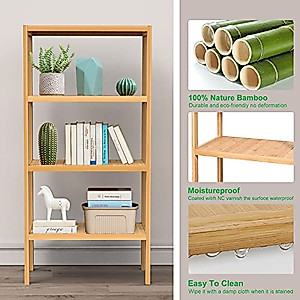 Purbambo 4 Tier Bamboo Shelf, Freestanding Book Shelf Bookcase Storage Rack for Bathroom Kitchen Living Room