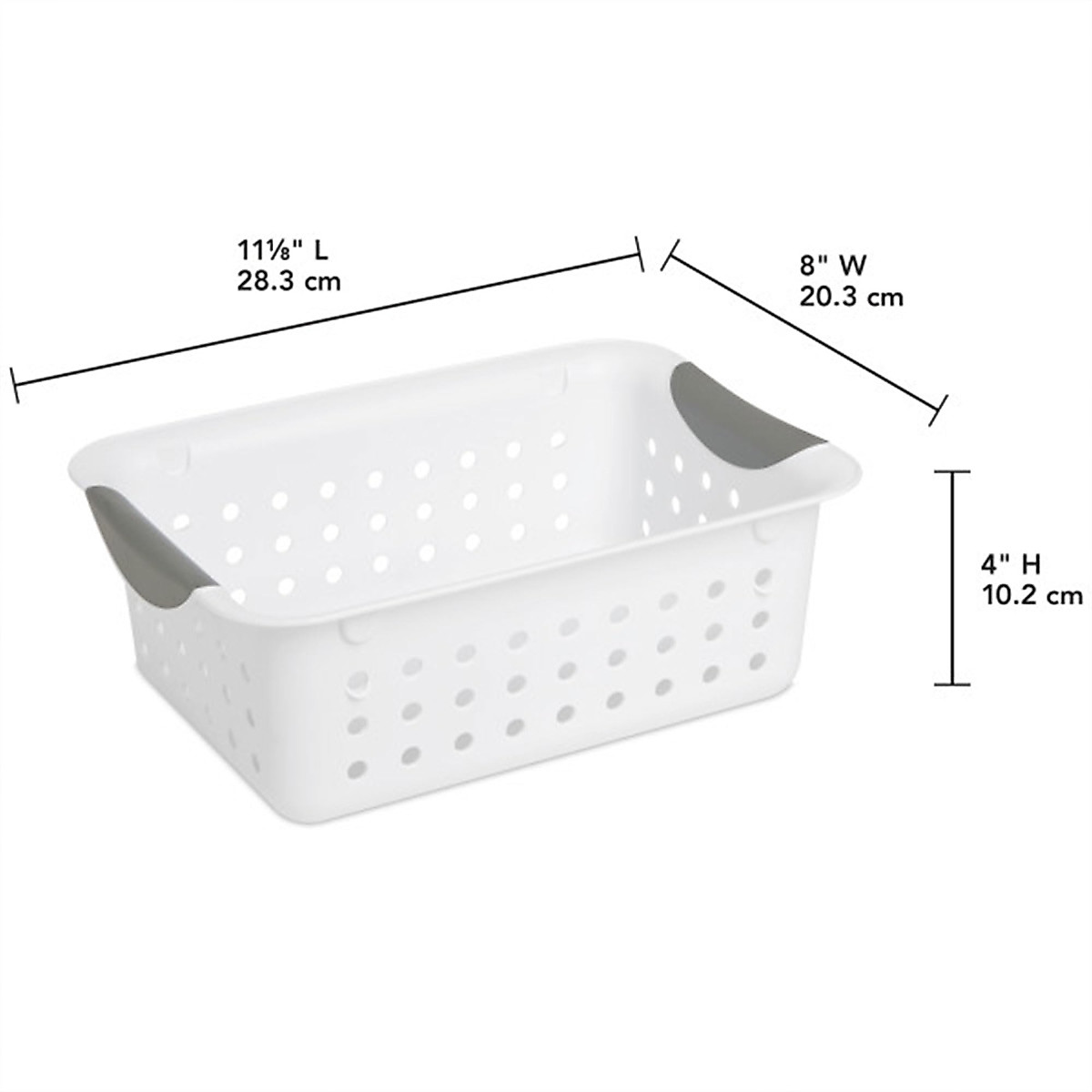 Sterilite 16228012 Small Ultra Basket, White Basket w/ Titanium Inserts, 12-Pack