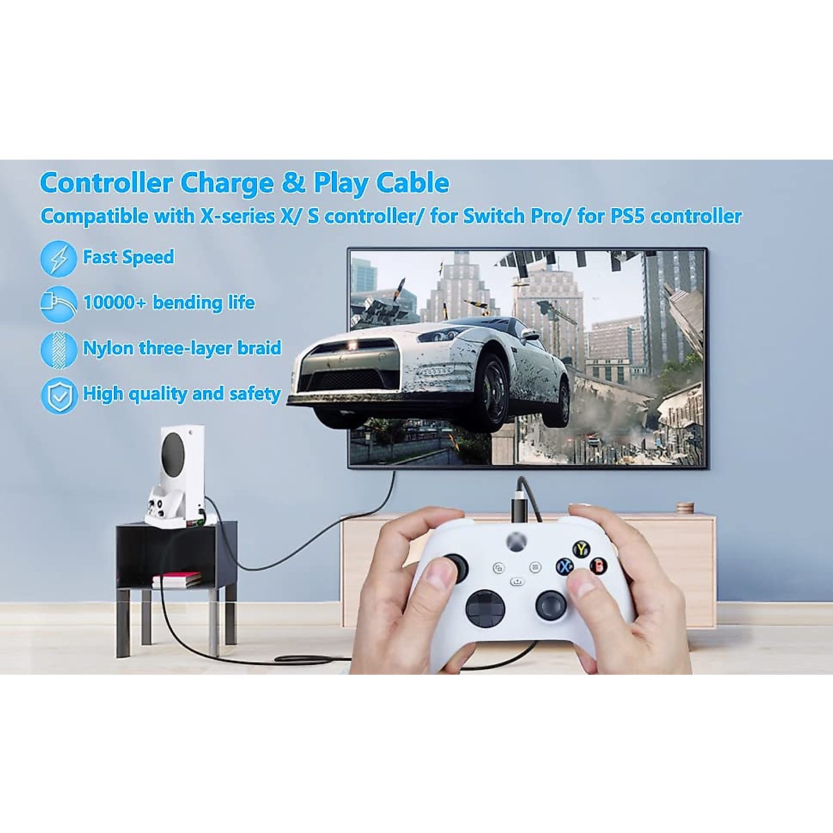 Akingdleo Replacement USB C Cable for Xbox Series S/X Console Controller Carbon Black/Robot White/Shock Blue/Elite Wireless Controller Series 2