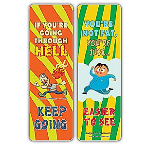 Creanoso Motivational One Liners Jokes Bookmarks Series 1 (30-Pack) – Six Assorted Quality Bookmarker Cards Set – Premium Gift Token Giveaways for Men, Women, Adults – Book Page Clip
