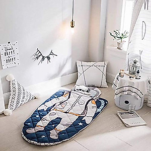 Eanpet Sleeping Bag Kids Toddler Nursery Cotton Quilted Slumber Bag Blue Nap Mat Sleep Blanket Soft Warm Boy Spaceman Printed Sleeping Sack Travel Sleepovers Astronauts with Pillow