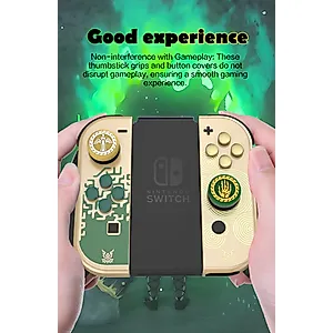 Switch Thumb Grip Caps for The Legend of Zelda: Tears of The Kingdom, Soft Silicone Joystick Cover and Switch Button Caps for Switch OLED/Switch lite - GreenGold