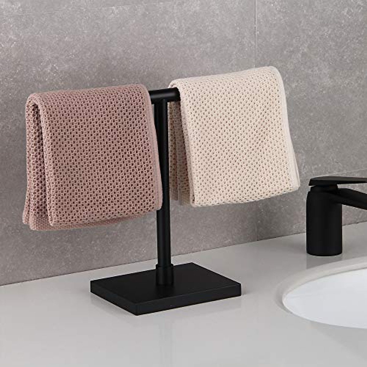 GERZWY SUS 304 Stainless Steel Hand Towel Holder Standing Tree Rack for Bathroom Vanities Countertop, Matte Black