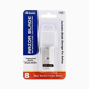BAZIC Single Edge Razor Blades, Safety Straight Edge Razors, Box & Carton Cutter Replacement Refill, Glass & Paint Scraper Razor (8/Pack), 1-Pack