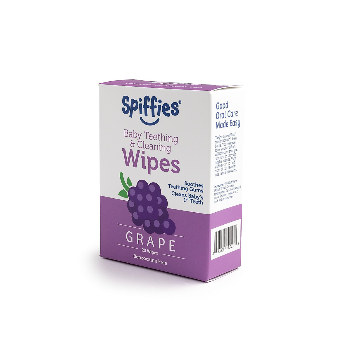 Spiffies Baby Oral Care Tooth Wipes - Gum & Teeth Wipe Tissues for Teething Relief & Cleaning Infant & Toddler Teeth - Baby Tooth Wipes w/Xylitol for Ages 0-12 Months & Up (Grape, 20 Count, 6 Pack)