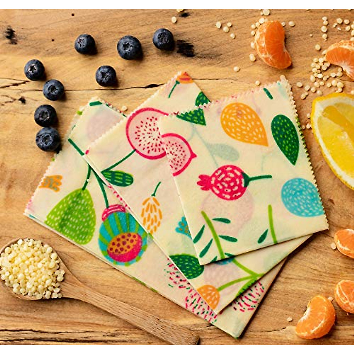 Reusable Beeswax Food Wrap (Set of 3) Eco friendly sustainable organic biodegradable cotton sheets bees wax wraps | Great safe storage keeps produce fresher | Sandwich wrap |Plastic Free zero waste