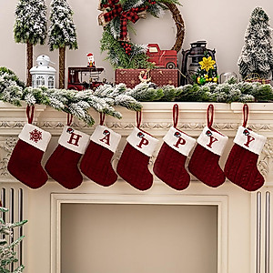 Zocvyi 7 inch Mini Cute Knit Monogram Embroidered Christmas Stocking Personalized Initial Christmas Stocking Family Holiday Xmas Party Decor Christmas Decorations-M-Red