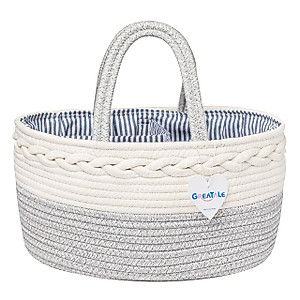 GREATALE Baby Diaper Caddy Organizer - Portable Rope Nursery Storage Bin for Changing Table & Car - Diaper Storage Basket with Removable Divider (Light Grey)