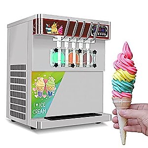 Kolice Commercial 5 Flavors Soft Ice Cream Machine, 3+2 Mixed Flavors Gelato Ice Cream Maker-ETL Certificate, Upper Tanks Refrigerated, Full Transparent Dispenser Set
