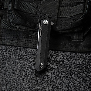 BESTECHMAN Dundee Pocket Folder Folding Knife: 3.35" D2 Steel Grey titanized Satin Blade, G10 Scales, Flipper, Liner Lock, EDC Reversible Deep Clip, BMK01D (Black Handle)