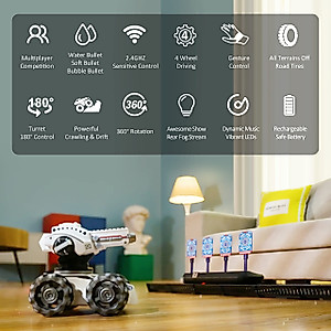 CXJ 3 Head RC Car,Rc Tank Car Shooting Water Bullets Remote Control Car, Kids 4WD Battle Stunt Car, Blow Bubble, Shoot Foam Darts, 360°Rotating, LEDs, Music, Toy Gifts for 6-15 Years Old Boys Girls